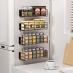 Vetacsion 4 Pack Moveable Fridge Magnetic Spice Racks,Metal Black