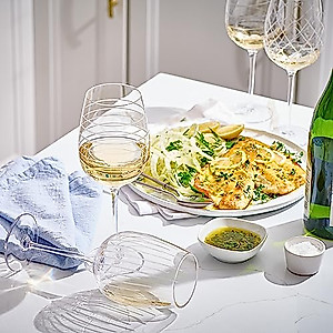 Wine Glasses Set of 4-16oz. Clear Etched Red and White Unique Long Stem Wine Glass Cups for Alcohol Party, Wedding, Home