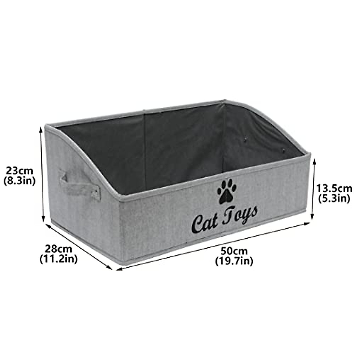 Geyecete Large cat Toy Box Storage Box - Foldable Cotton and Linen Trapezoid Organizer Boxes with Handle, Collapsible Basket for cat Toys-CAT-Striped Gray