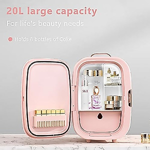 FIRRKEP Pink Skincare Fridge 20L with LED Lighted Mirror Makeup Fridge Cosmetic Beauty Fridge Mini Fridge for Skin Care for Bedroom dorm (Pink)
