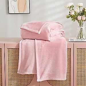 INSPIRE CRAFTER Blankets Single Size, Upgrade 300GSM Cozy Warm Flannel Fleece Blanket for All Season, Thick Fuzzy Throws for Sofa, Bed, Couch, Office, Travel, RV, Camping(50" x 60",Pink)