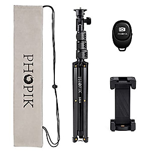 PHOPIK Phone Tripod Stand : Selfie Stick Tripod,Phone Tripod Extendable Camera & Cell Phone Tripod Stand for iPhone & Android Phone, Heavy Duty Aluminum, Lightweight