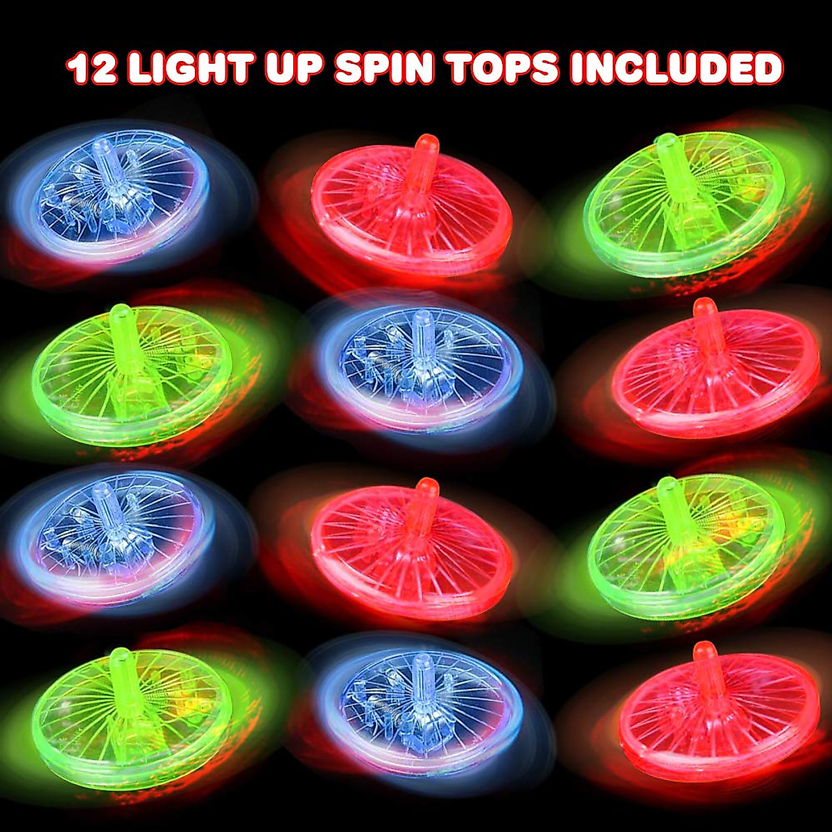 ArtCreativity Light Up Spinning Top Toys, Set of 12, Flashing Spin Toys with LED Effects, Light Up Birthday Party Favors for Boys and Girls, Goodie Bag Fillers for Kids