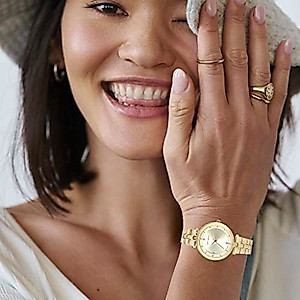 Lucky Brand Watches for Women Fashion Stainless Steel Crystal-Accented Minimalist Quartz Movement Women's Wrist Watches Bracelet Gift Box Set (Gold)