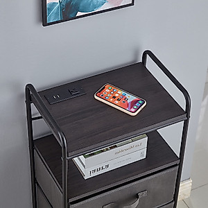 OLD CAPTAIN 3 Drawer Fabric Dresser with Charging Socket Tall Nightstand for Bedroom,Brown+Dark Grey…