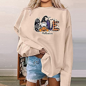 Women Witches Brew Sweatshirt Fall Sweater Funny Spooky Horror Season Sweatshirt Halloween Graphic Tees Tops,Women'S Halloween Crewneck Long Sleeve Skeleton Shir Oversized Tees,Beige,Small
