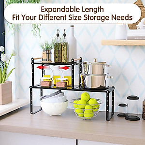 RUILALIFE Expandable Shelf Organizer for Kitchen Countertop，Adjustable Cabinet Shelf Organizers，Stackable Kitchen Counter Shelf Rack，Tiered Risers Shelves for Storage Pantry