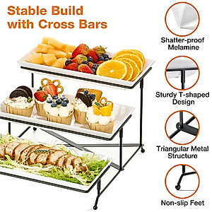 Mfacoy 3 Tier Serving Tray Set, 12" Tiered Serving Trays Platters, Reusable Serving Tray for Party, Collapsible Sturdier Stand with Stable Cross Bars, Serving Platters for Veggie, Fruit, Dessert
