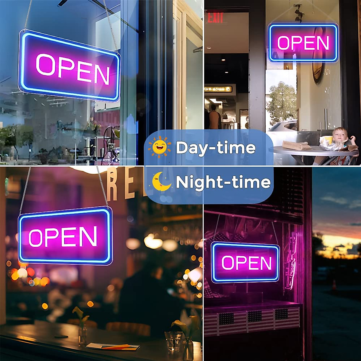 ROLANCHE Open Signs for Business Window, 16"x 9" Neon Open Sign, Bright COB Chip LED Open Sign with ON/OFF Switch, Blue & Pink Open Light Up Sign for Wall, Shop, Hotel, Horizontal