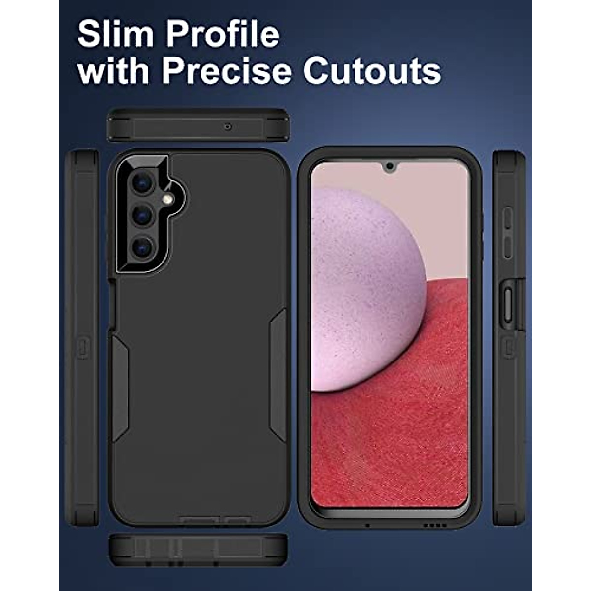Dahkoiz for Samsung Galaxy A14 5G Case, with Tempered Glass Screen Protector and Dust-Proof Port Cover, Full Body Protection Rubber Cover Phone Case for Samsung Galaxy A14 5G, Black/Black