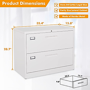 STANI Lateral File Cabinets with Lock, Filing Cabinet, 2 Drawer Lateral File Cabinet with Lock, Metal Lateral File Cabinet for Home and Office, Assembly Required