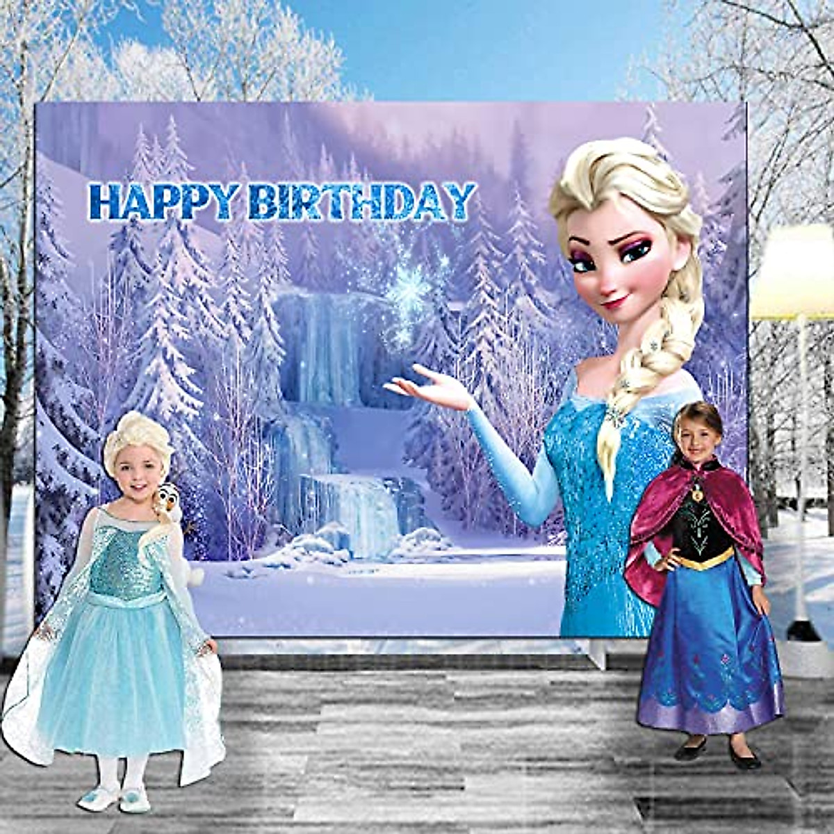 Frozen-Backdrop for Girls Birthday Party,7 x 5ft Elsa Photo Background Wall Decorations Vinyl Photography Supplies for Kids Boys Toddlers
