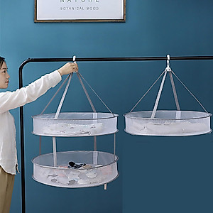 Qaoliffa 2-Tier Folding Mesh Clothes Hanging Dryer,Prevent Sweater from Deforming,Laundry Basket for Drying Underwear，Towels, Hats, Scarves,23 inches in Diameter(Set of 2)