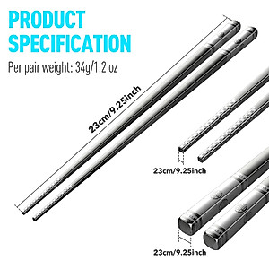 SFOPORD 5-Pairs Metal Chopsticks - Reusable Chopsticks set, 316 Stainless Steel Chopsticks Dishwasher-safe, Square Lightweight Chopsticks Easy to Use and Clean - Gift Set