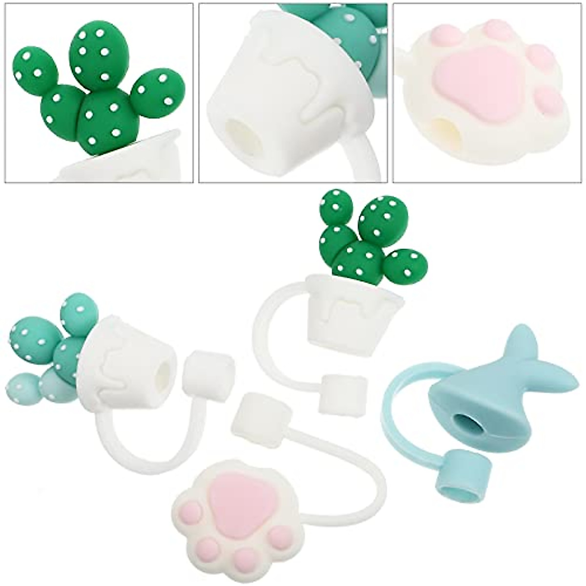 Healifty 4pcs Silicone Straw Tips Cover Reusable Drinking Straw Tips Lids Cute Straw Plugs for Straws