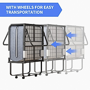 ZAFLY Folding Bed with 5 Inch Mattress,Twin Size Portable Foldable Guest Bed with Headboard for Adults,Rollaway Bed Storage Cover Included,Space Saving Fold up Metal Frame,75 x 31 Inch