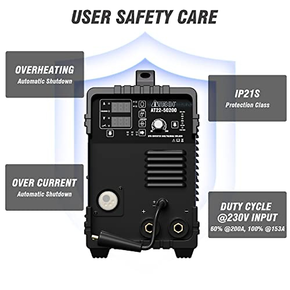 A-ITECH Multiprocess Welder 200Amp 4 in 1 Combo MIG/Flux/Lift-TIG/Stick Welding Machine with 110V/220V Dual Voltage
