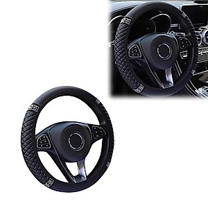 Crynod 1 PC Bling Car Steering Wheel Cover, Rhinestone-Encrusted Leather Elastic Protective Cover Without Inner Ring, Universal Automotive Decorative Accessory, Suitable for Most Models (Black)