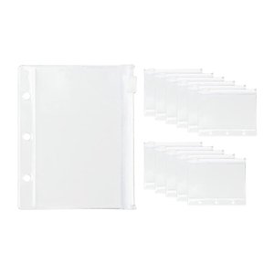 12Pack Binder Pockets Clear Mini Size Zipper Binder Pouches Bag Waterproof Loose Leaf 3 Holes Zipper Binder Pockets for Journal Budget Filing Pockets Bags