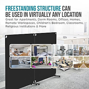 Steel-AID 50-inch Rolling Privacy Room Divider - Freestanding Office Wall Partition with Non See-Through Blackout Screen - Sturdy & Durable Iron Frame - Rolling Wheels - Black, White, Gray & Blue