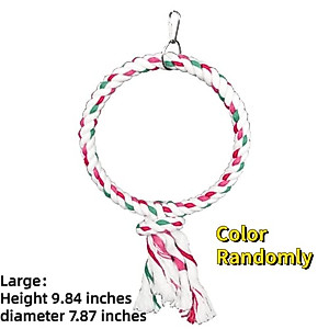 Bird Toys Metal Cotton Rope Swing Bird Toys Circle Ring Parrot Perch Swings Toys Balanced Ring Shape Parrot Cage Toys Bird Hanging Swing Ladder Chewing Toys(Color Randomly) (Large)