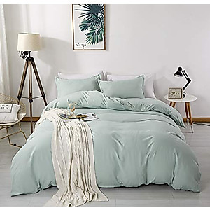 ALAZURIA Duvet Cover Twin Size, Soft Microfiber Twin Duvet Cover Set (2 Piece) Breathable, Zipper Closure, 4 Corner Ties (1 Comforter Cover + 1 Pillow Sham) Green Tea Matcha, Twin