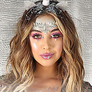 Halloween Face jewels festival Women Mermaid Face Gems Glitter 6 Sets Rhinestone Rave Festival Face Jewels,Crystals Face Stickers Eyes Face Body Temporary Tattoos