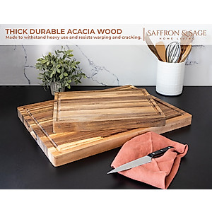 Saffron & Sage Extra Large Wood Cutting Board - Thick 23 x 17 x 1.5 Inch Acacia Wooden Cutting Boards for Kitchen use with Deep Juice Groove, Reversible Chopping Board Doubles as a Charcuterie Board