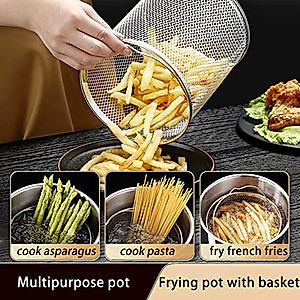 Deep Fryer Pot Stainless Steel Frying Pot With Basket 3L, Asparagus Steamer Pot With Lid, 2 in 1 Fry Pot For French Fries, Chicken, Cooking Vegetables