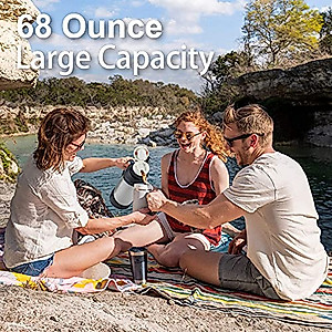 Debo Thermos with Handle Hidden Strap Portable 68 Ounce Coffee Thermos Double Wall Vacuum Insulation BPA-FreeThermos for Hot Drinks Keep Hot&Cold For Up to 24 Hours Thermoses for Hot Coffee, Silver