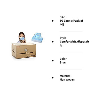 [Pack of 2000] Fuye Blue Disposable Face Masks | Protective 3-Ply Breathable Comfortable Nose/Mouth Coverings for Home & Office | Elastic Ear Loop 3-Layer Safety Shield for Adults/Kids.
