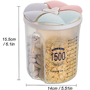 auons Airtight Kitchen Food Storage Container, Leak-Proof BPA Free Plastic Plastic Dry Cereal Dispensers Containers with Durable Lids for Flour, Sugar, Rice (1500ml-3 Grid)