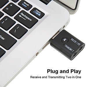 Garsentx Bluetooth 5.0 USB Dongle Adapter for PC, 2 in 1 USB Bluetooth Transmitter Receiver Adapter Wireless Transfer, Dual Output USB/AUX, for Computer TV Speaker Headset