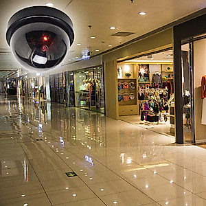 findTop Dummy Camera CCTV Surveillance System with Realistic Simulated LEDs, 2 Pack Fake Hemisphere Security Camera with 5 Pieces Warning Security Alert Sticker Decals