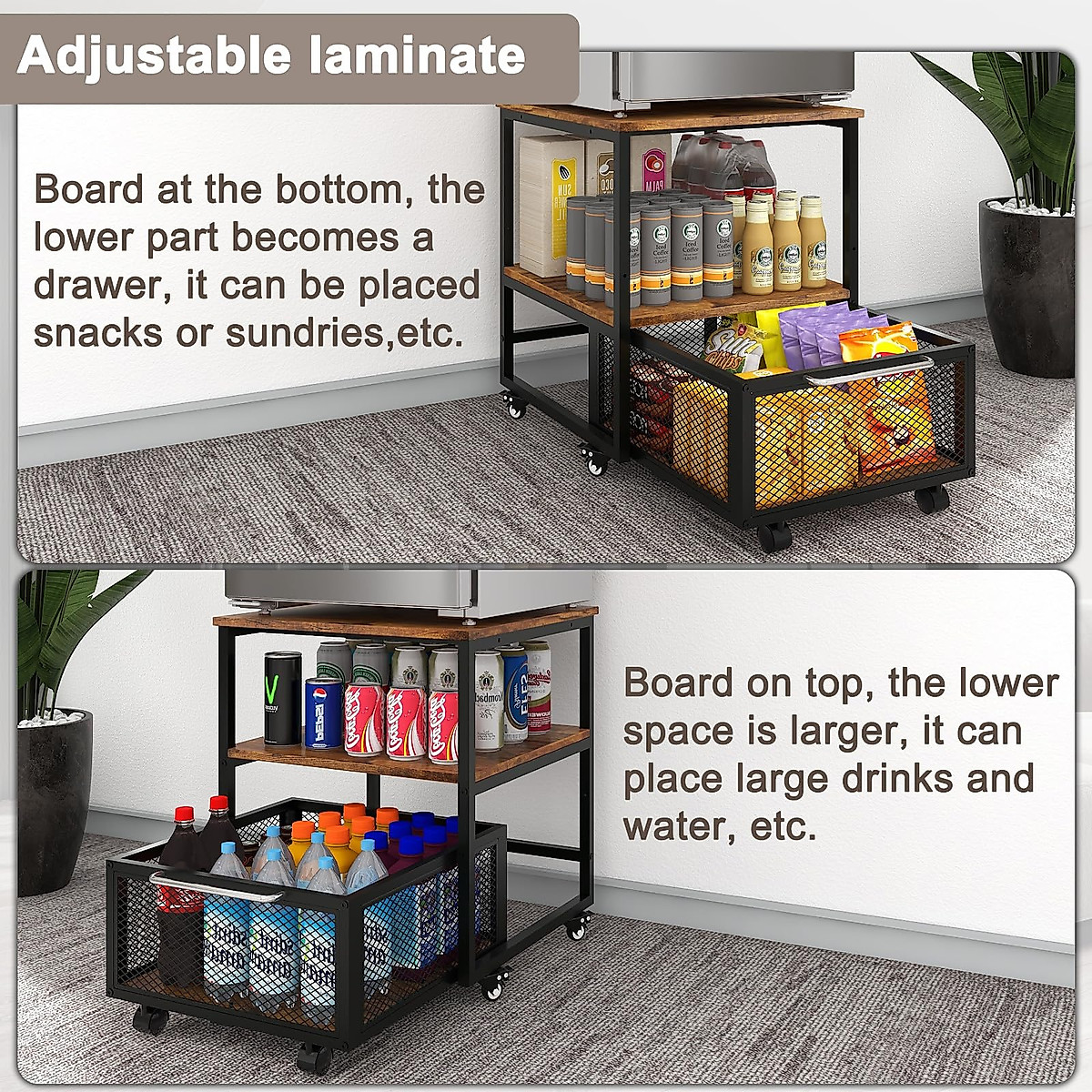 PUNCIA 19.7x19.7in Mini Fridge Stand with Storage and Wheels Heavy Duty Mini Fridge with 4 Lockable Wheels Table Beverage Refrigerator Stand for Coffee Bar Fridge Car for Office Home Bedroom Dorm