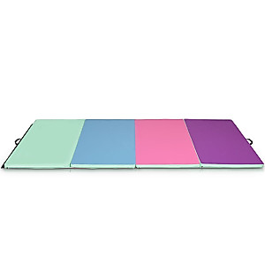DORTALA Gymnastics Mat, 4'x10' Foldable Gym Exercise Mat with Carrying Handles, 4 Panel Folding Non Slip Mat for Home Gymnastics, Yoga, Fitness, Stretching Training ,Tumbling