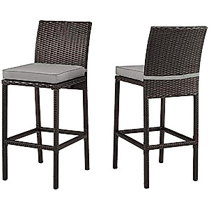 Crosley Furniture KO70143BR-GY Palm Harbor Deluxe Wicker Bar Stool with Cusion, Brown, Set of 2