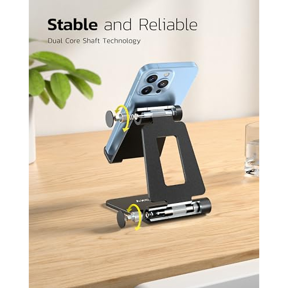 Nulaxy 2 Pack Dual Folding Cell Phone Stand, Fully Adjustable Foldable Desktop Phone Holder Cradle Dock Compatible with Phone 16 15 14 13 12 Pro Xs Xs Max Xr X 8, All Phones, Black & Silver