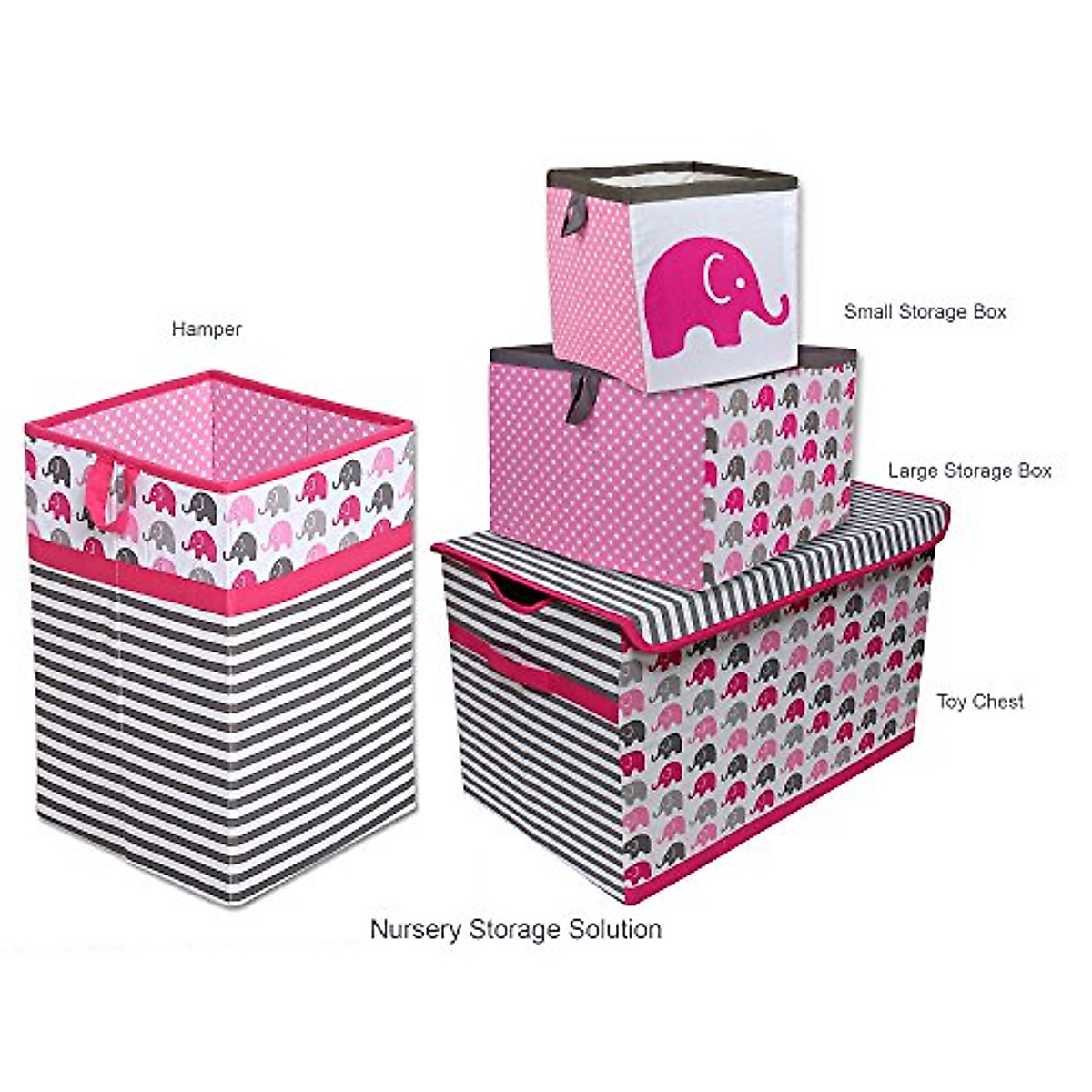 Bacati Elephants Storage Toy Chest, Pink/Fuschia/Grey (EPGSTC)
