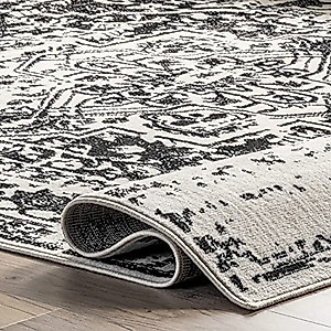 nuLOOM Jordana Vintage Distressed Medallion Area Rug, 8' x 10', Black and White