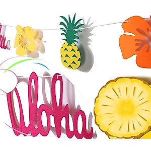 Hawaiian Party Decoration |Luau Party Supplies| Hawaiian Tropical Banner, Flamingo Garland for Pool Party Supplies,Tropical Party Decoration(set of 2),Birthday Banner for Beach Moana Party decorations