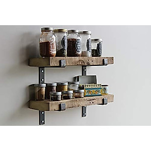 Reclaimed Wood Accent Shelves Rustic Industrial - Amish Handcrafted in Lancaster County, PA - Set of Two | 24 Inches, (Genuine Salvaged/Reclaimed with Raw Metal Brackets) (Natural 24" x 7" x 2")