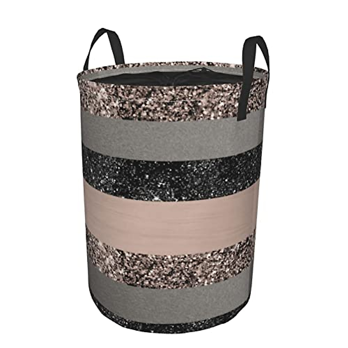 Blush Glitter Glam Stripes Foldable Laundry Hamper Freestanding Laundry Basket With Lid, Collapsible Large Drawstring Clothes Hamper Storage