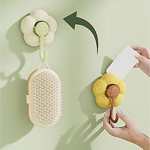 ELEFOCUS 3Pcs Sunflower Flower Washable Suction Cup Hooks,Flower-Shaped Powerful Vacuum Suction Cup Hooks,Reusable Wall Hangers for Bathroom, Kitchen and Toilet (Green)