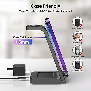 Welnotti 3 in 1 Charging Station for Multiple Devices Compatible with iPhone/iWatch/ipad/SamsungWireless Charger - Charging Stand Dock for AirPods(Gray)