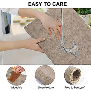 LANDVIEW Leather Heat Resistant Placemats Set of 6 Waterproof Wipeable Washable PU Table Mats,Easy to Clean Anti-Slip Place Mats (Light Brown, 6)