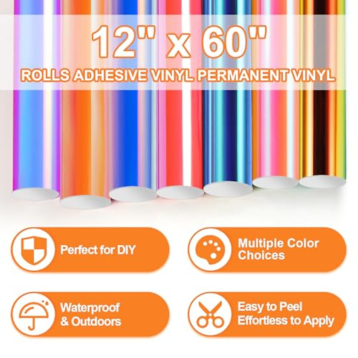 TECKWRAP Opal Chrome Holographic Adhesive Vinyl Bundle 12" x 60"/Rolls for DIY Craft, Arts (Opal White,Green Malachite,Peacock Blue,Beige Orange, Hyacinth Blue,Yellow Pink,Hot Pink)