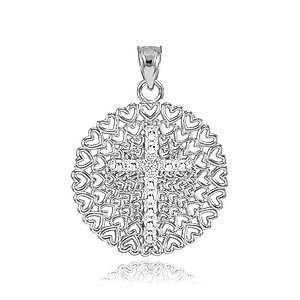 Religious Jewelry 925 Sterling Silver Filigree Heart Cross CZ Charm Pendant