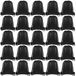 KUUQA 25Pcs Drawstring Backpack Bags String Backpack Sport Bag Sack Cinch Tote Gym Backpack Bulk for Gym Sport Traveling,Black