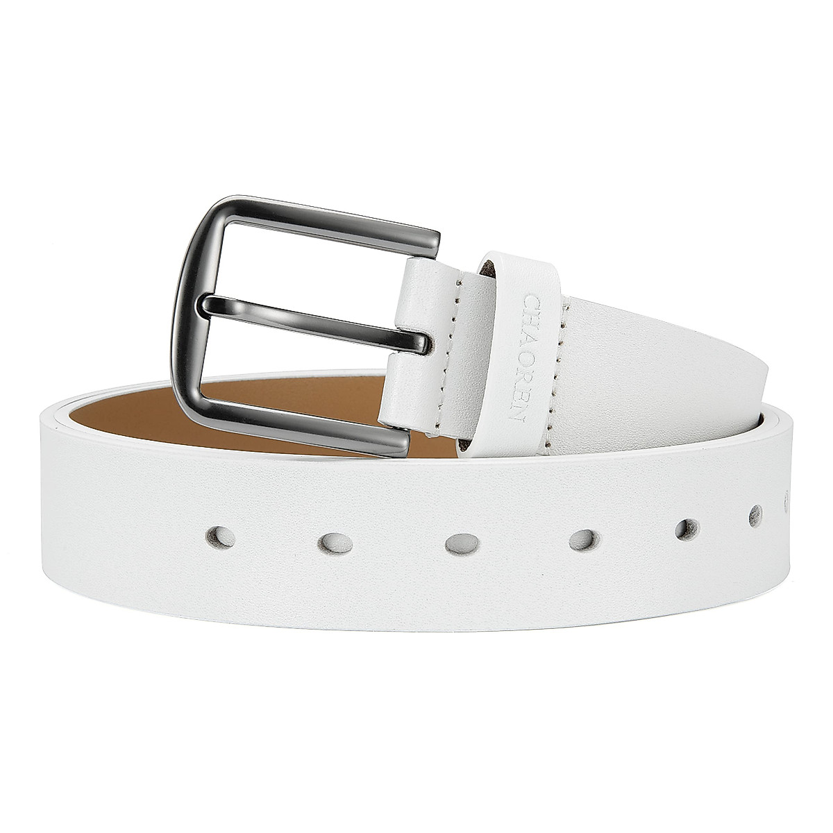 CHAOREN Golf White Belt Men Leather - Mens Belts Casual for Jeans 1 3/8" - Perfect Belt for Daily Use
